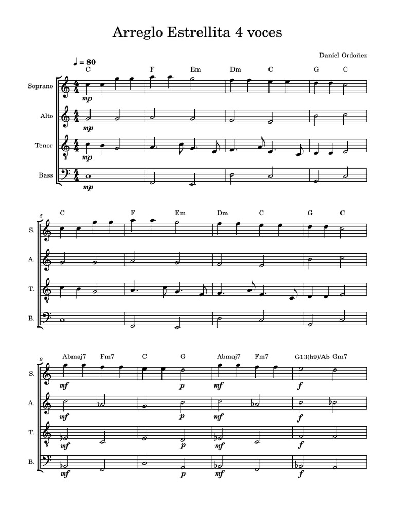 Arreglo Estrellita 4 Voces | PDF