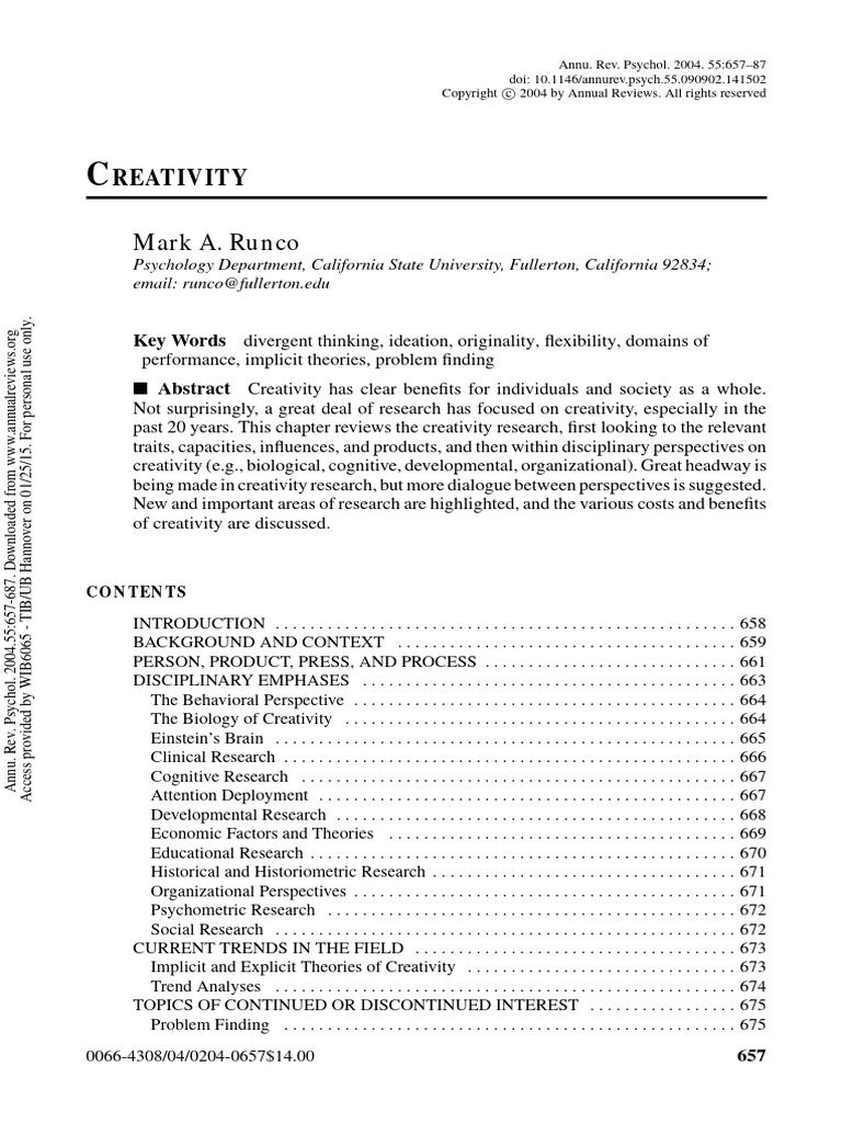 Creativity, Mark A. Runco | Download Free PDF | Creativity | Motivational