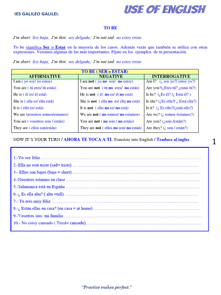 TO BE. FORM and USES | PDF