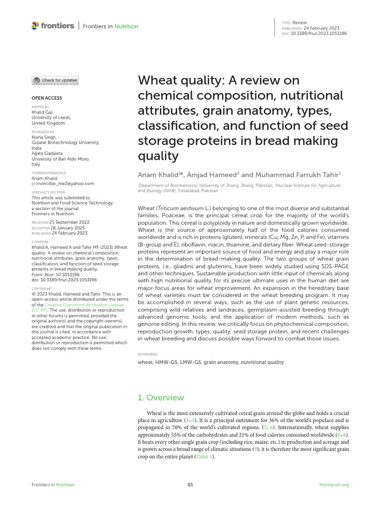 Wheat Quality-A Review On Chemical Compisition, Nutritional Attributes ...