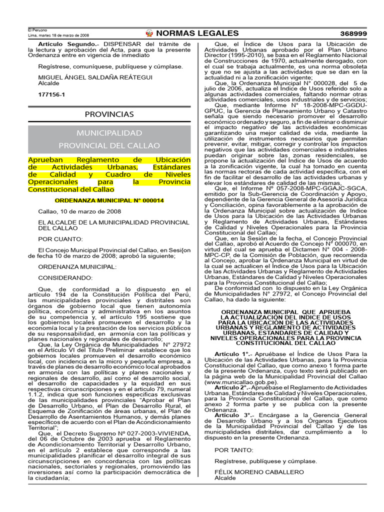 Ordenanza 014-2008-Mpc-Indice de Usos | PDF