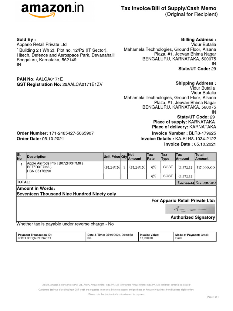 Invoice - Apple Airpods Pro | PDF | Invoice | Money