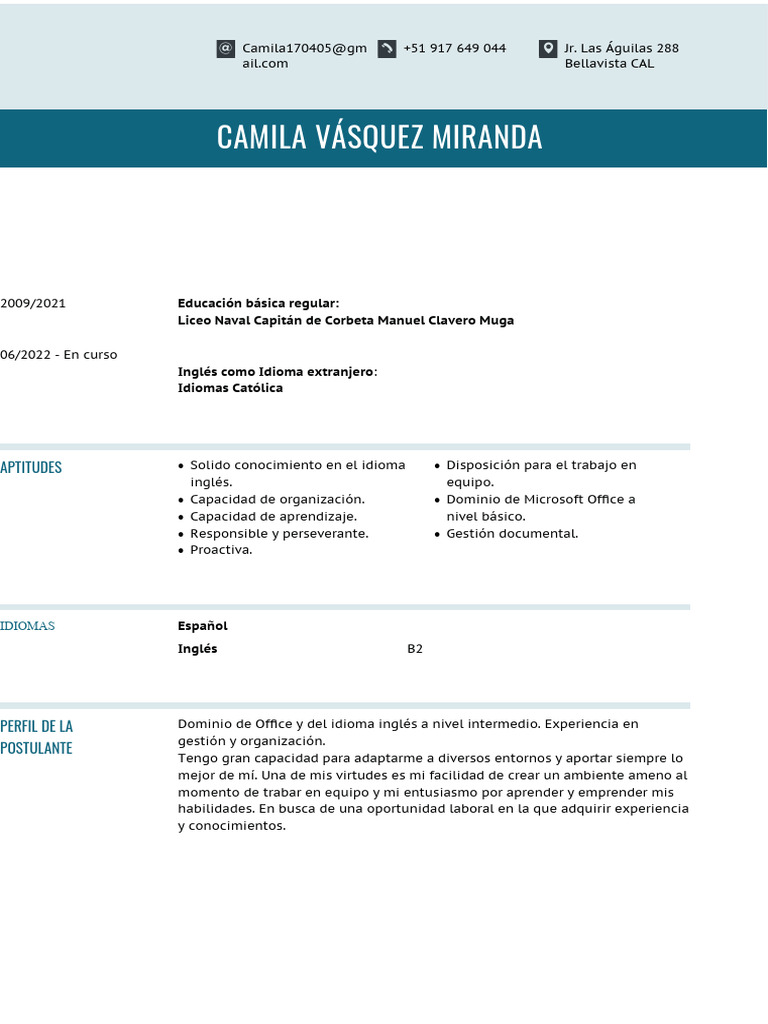 Camila Vásquez Miranda - CV | PDF