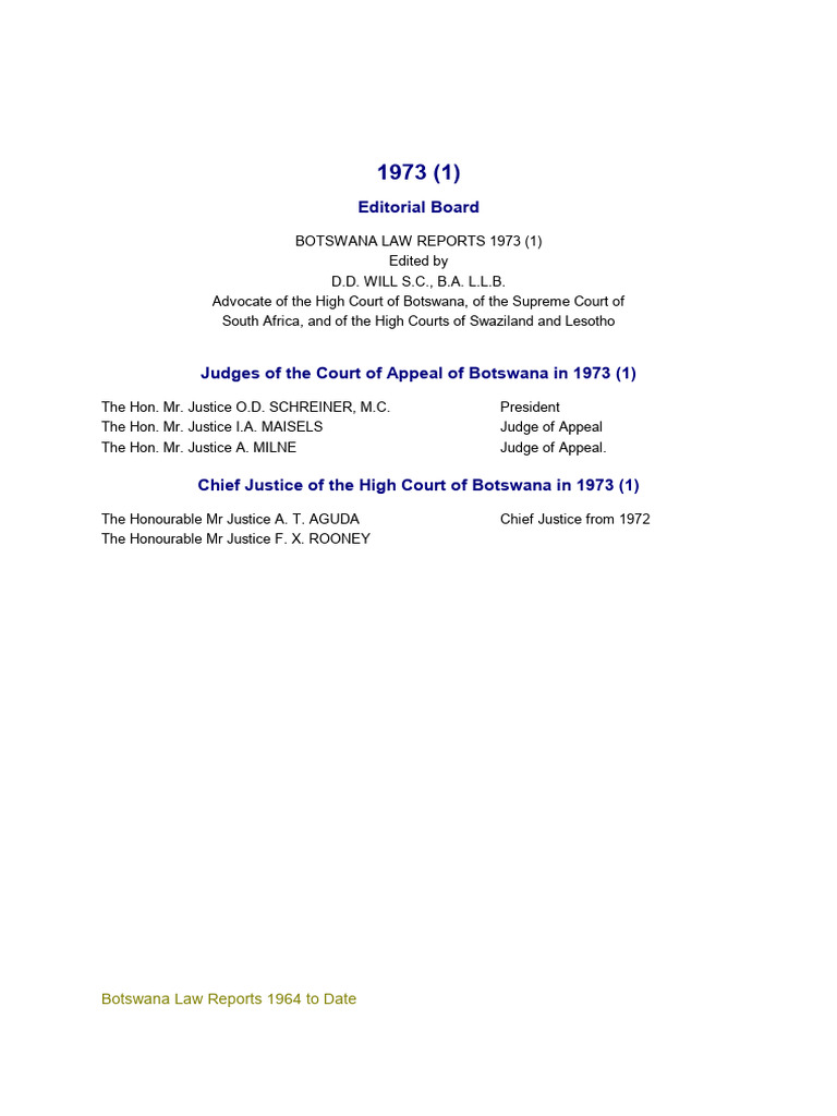 Editorial Board: Botswana Law Reports 1964 To Date | PDF