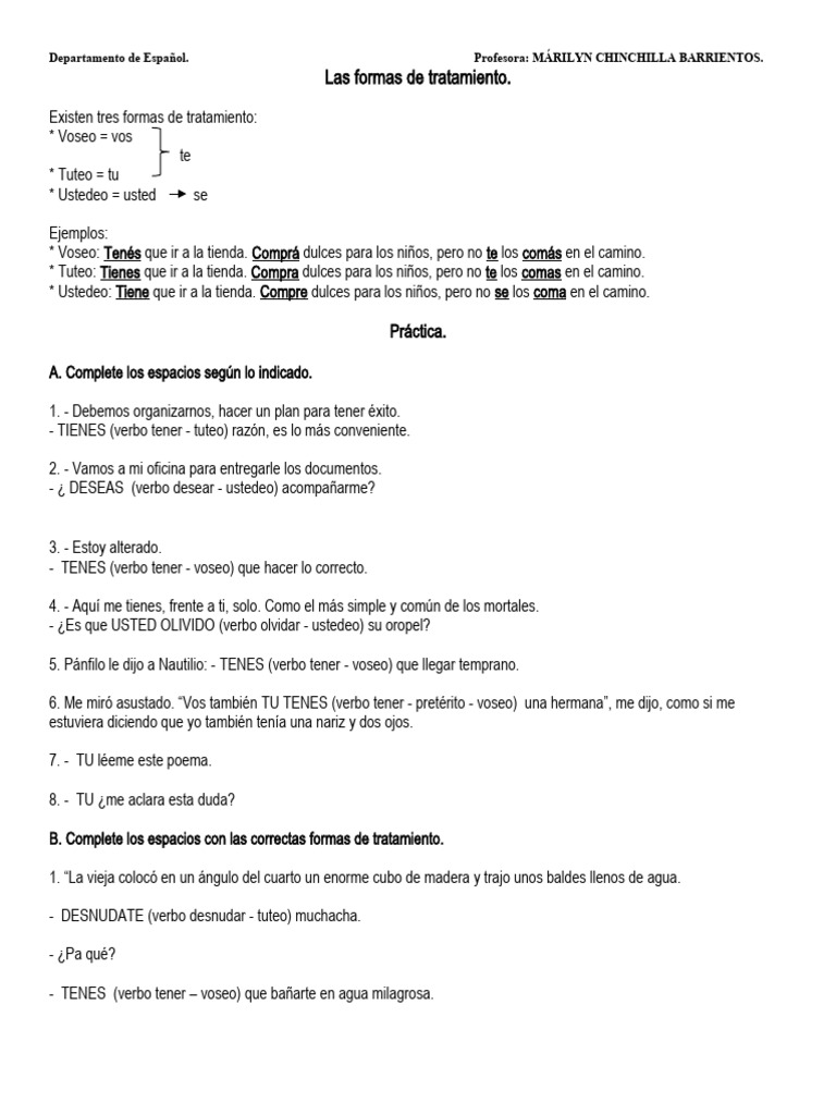 Las Formas de Tratamiento (Voseo, Tuteo y Usteo) | PDF | Artes del ...