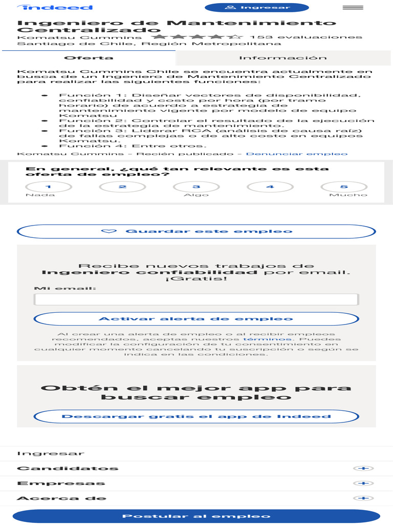 Ingeniero de Mantenimiento Centralizado - Santiago de Chile, Región ...