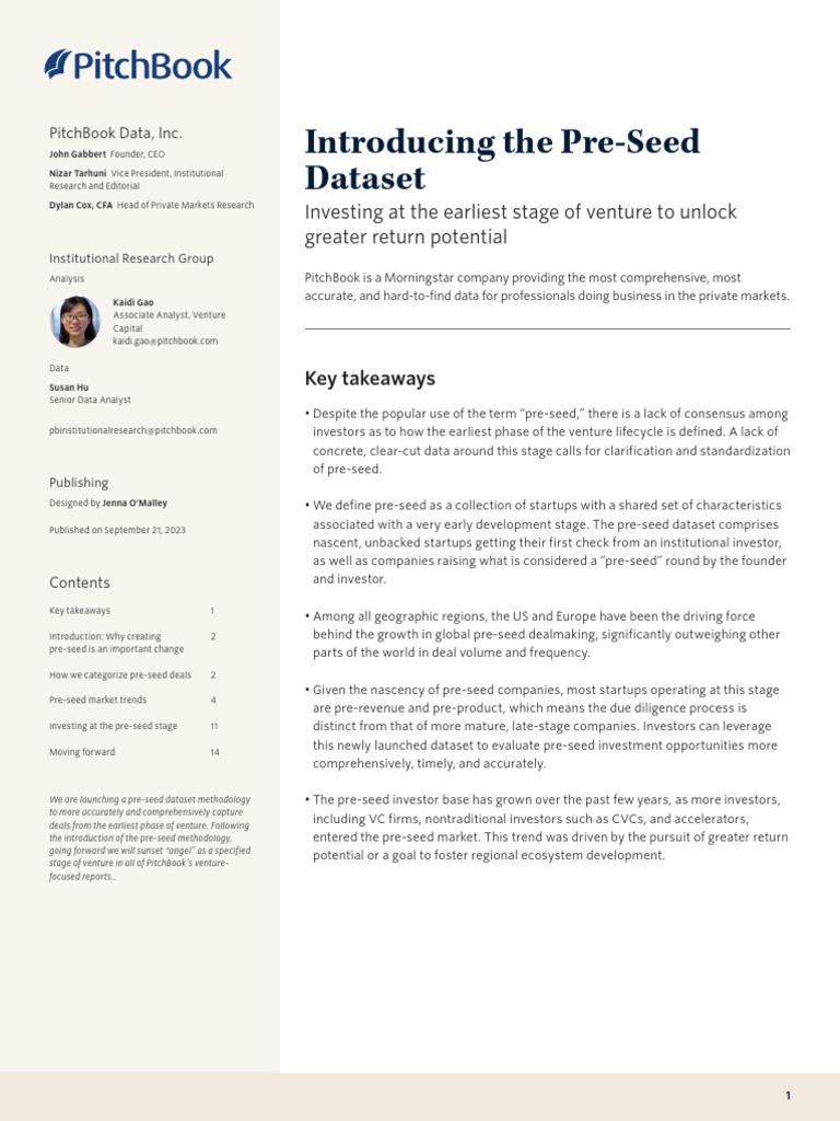 Q3 2023 PitchBook Analyst Note Introducing The Pre-Seed Dataset | PDF | Venture Capital ...
