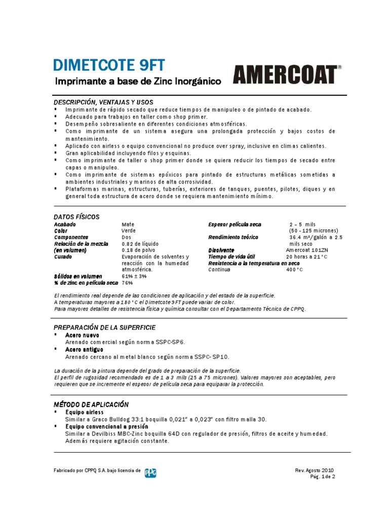 Imprimante Zincado Dimetcote 9FT: Usos y Aplicación | PDF | Pintar ...