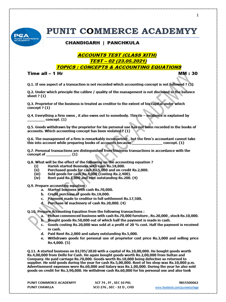 Concepts and Accounting Equations Test - 02 | PDF | Cash | Corporations