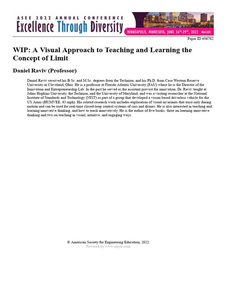 Wip A Visual Approach To Teaching and Learning The Concept of Limit ...