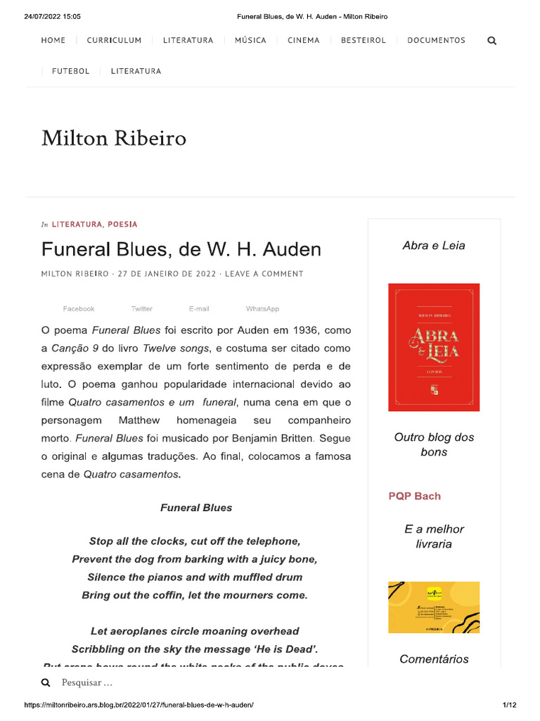 Funeral Blues, de W. H. Auden | PDF