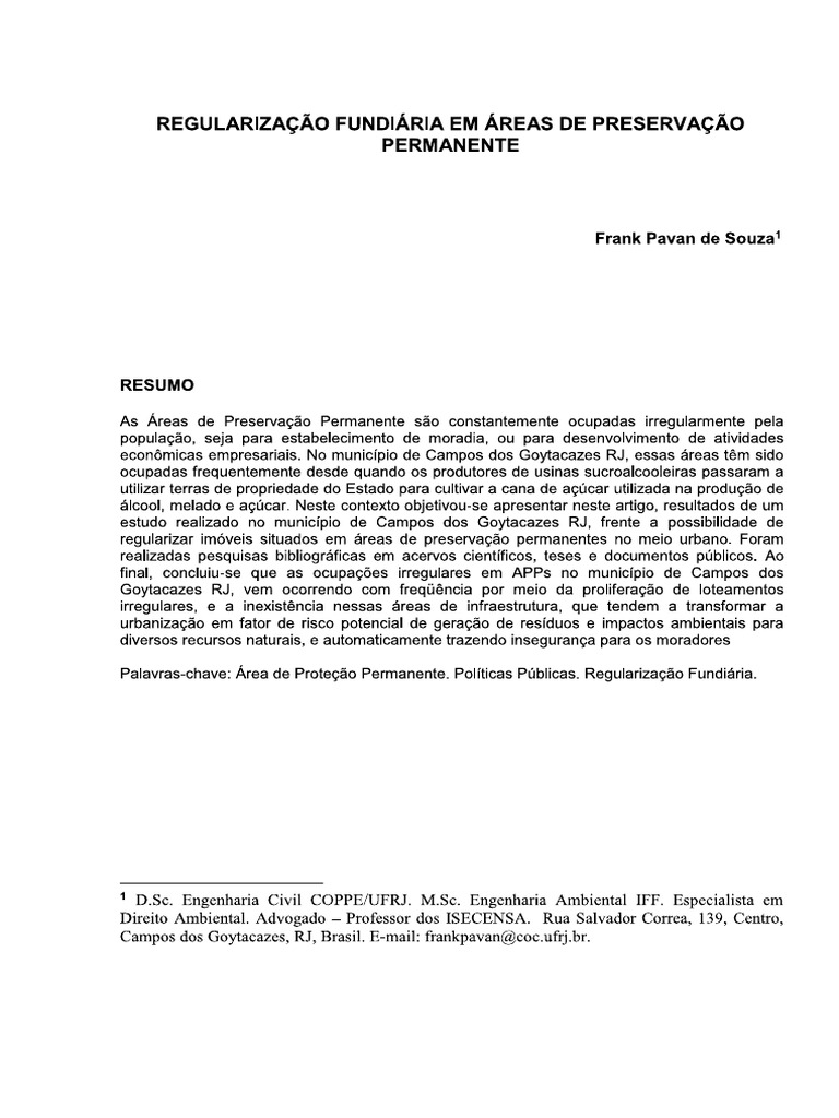 Frank Pavan de Souza - Regularização Fundiária em Àreas de Preservação ...