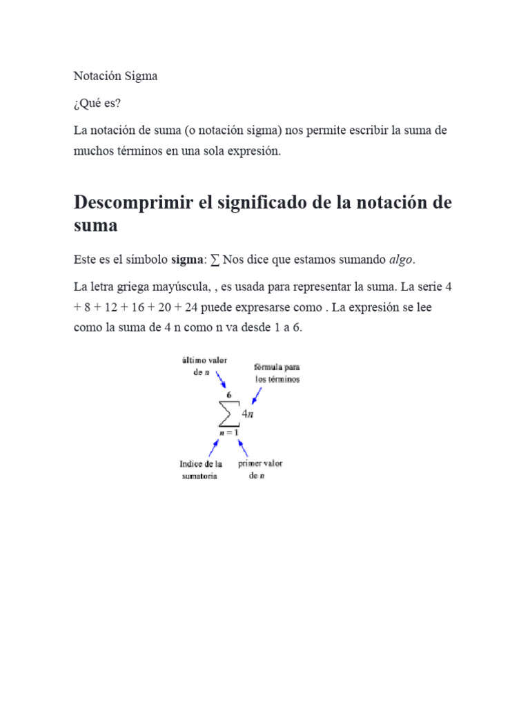 Notación Sigma | PDF | Suma | Matemáticas