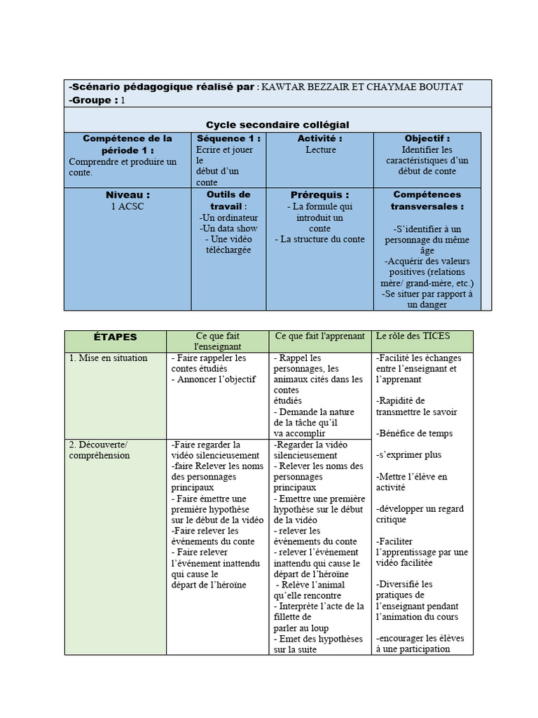 Scénario Pédagogique | PDF