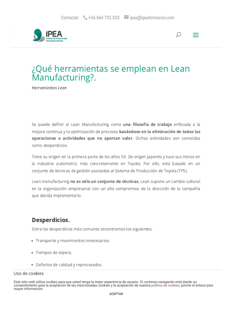 ¿Qué Herramientas Se Emplean en Lean Manufacturing - IPEA Formación | PDF | Lean Manufacturing ...