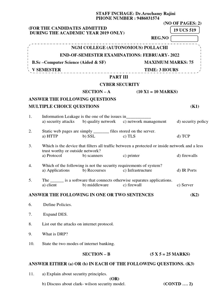 Cyber Security Exam Questions 2022 | PDF | Computer Network | Transport ...