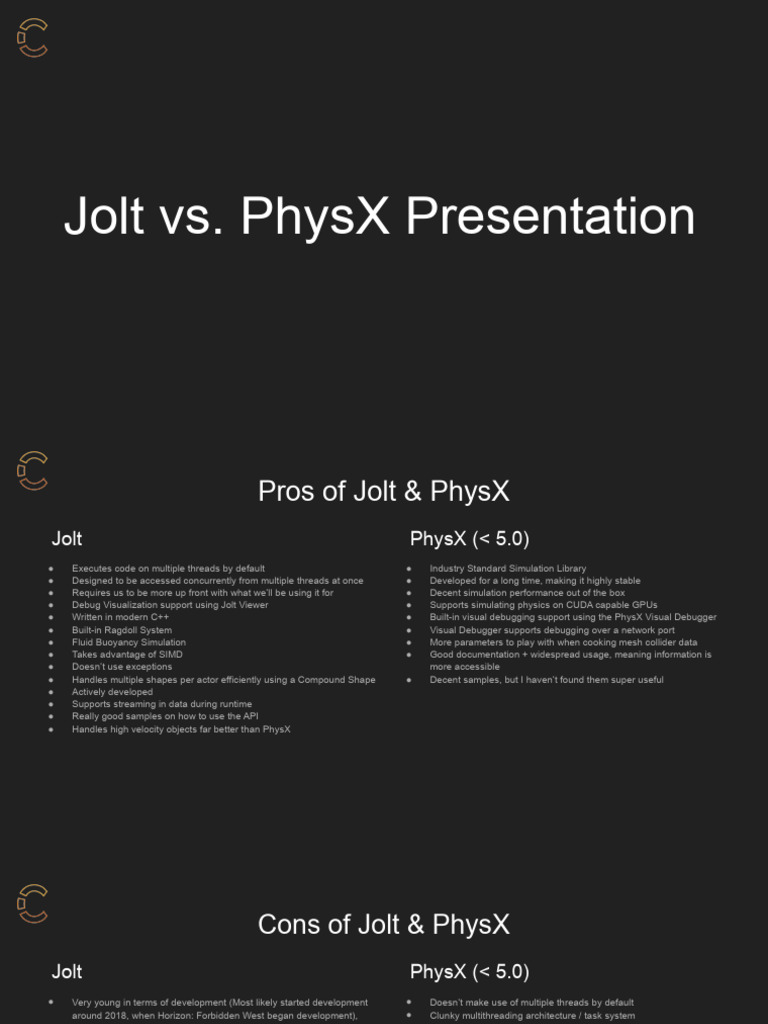 Jolt vs. PhysX Presentation | PDF