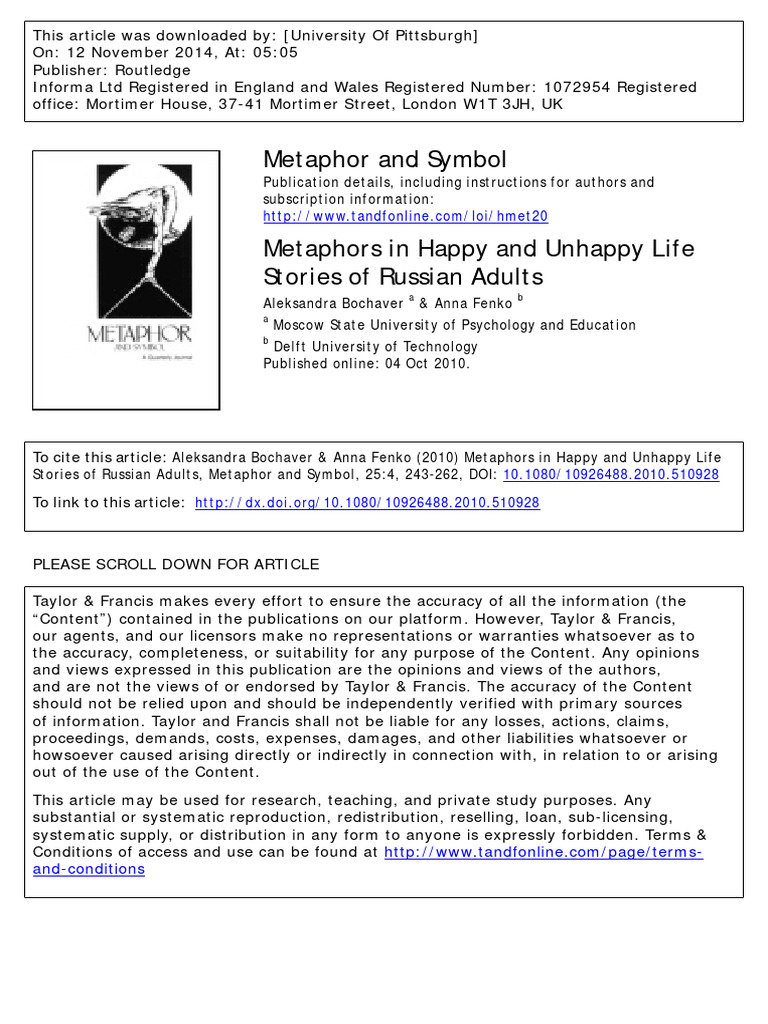 3 Metaphors in Happy and Unhappy Life Stories of Russian Adults | PDF ...