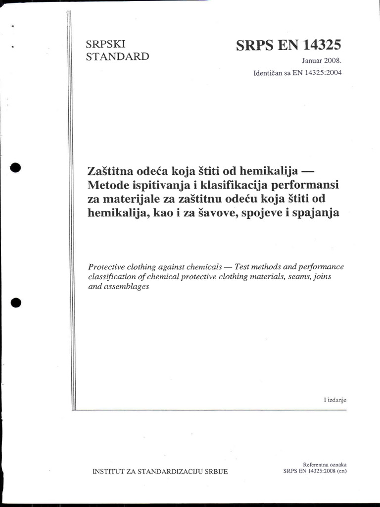 SRPS en 14325 2008 - Zast Odeca Koja Stiti Od Hem - Metode Isp i Klasif ...