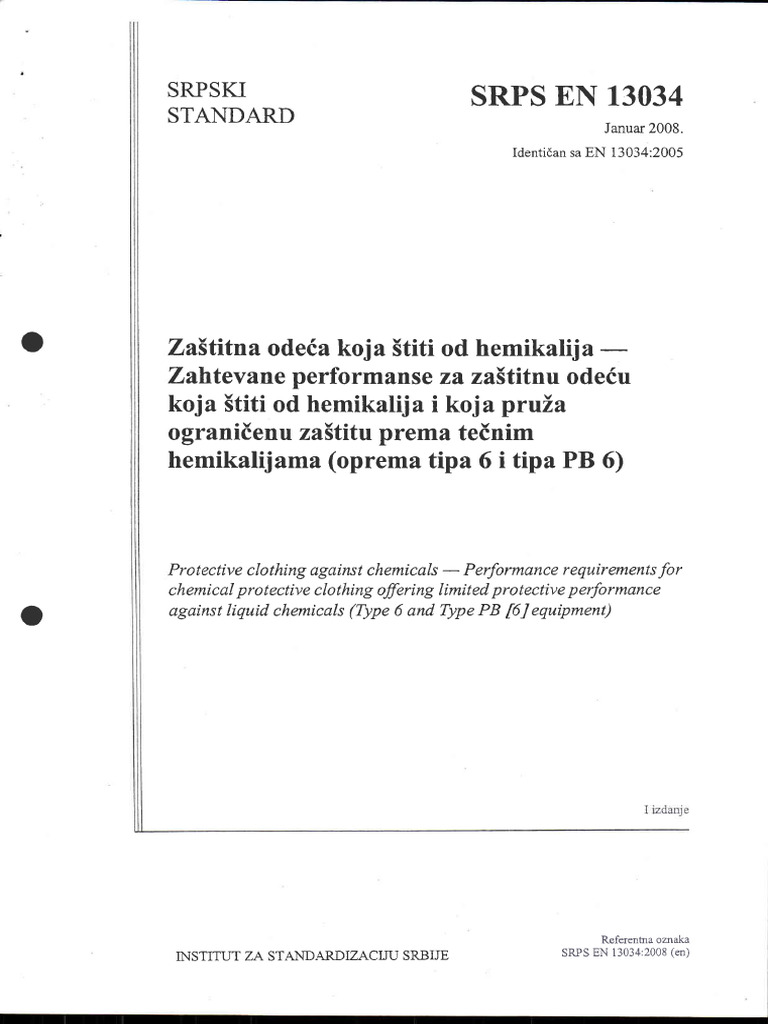 SRPS en 13034 2008-Zast Odeca Koja ST Od Hem-Zaht Perform Za Zast Odecu ...