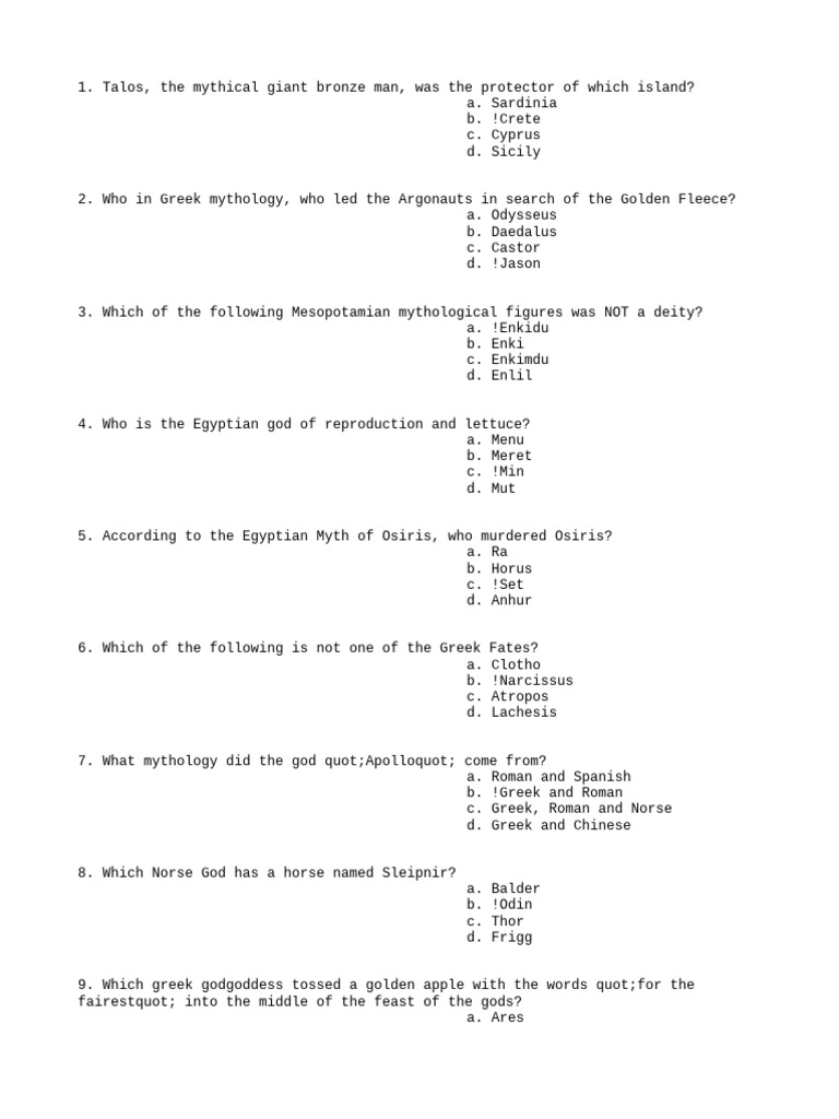 UNIV126 Answer Key 3 | PDF | Greek Mythology | Deities