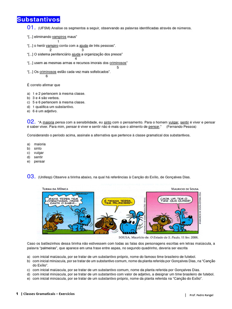 Classes Gramaticais - Exercícios | PDF | Pronome | Morfologia linguística