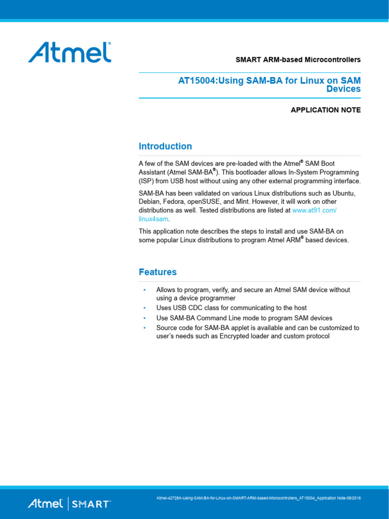 Atmel 42728 Using Sam Ba For Linux On Smart Arm Based Microcontrollers Applicationnotes At15004