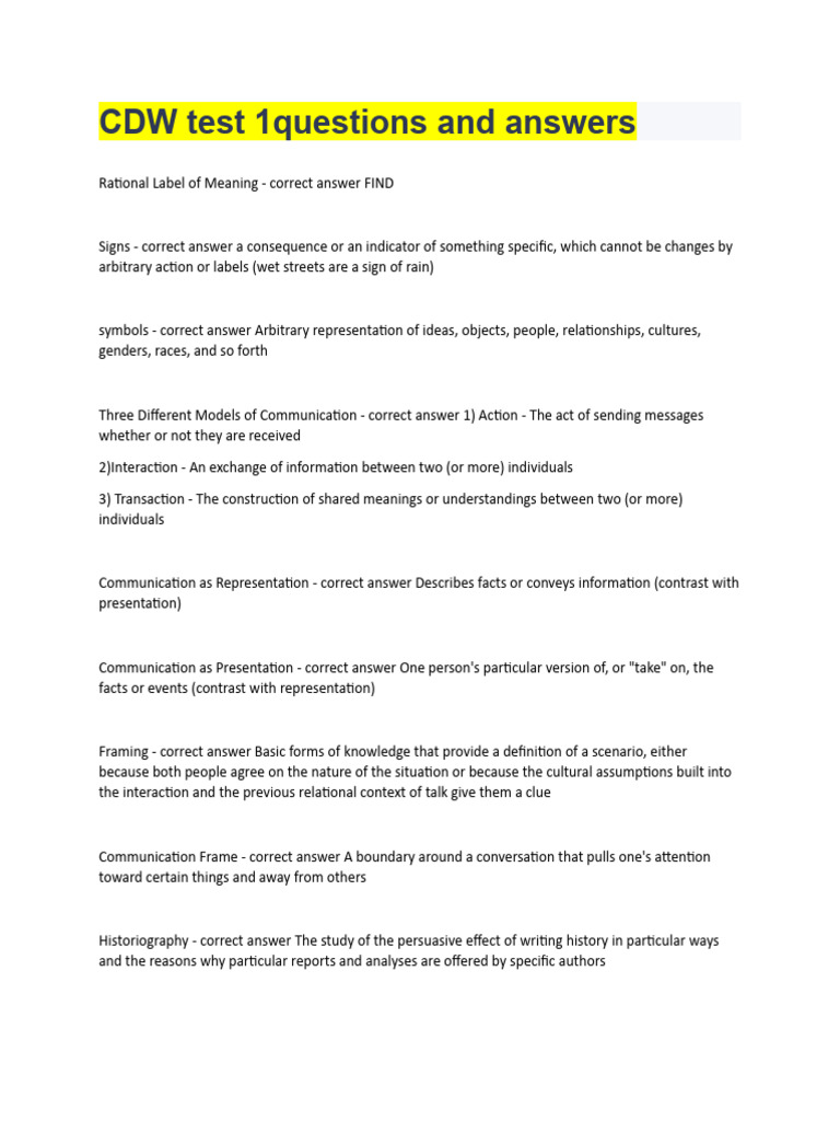 Cdw Test 1questions And Answers Pdf Communication Attitude
