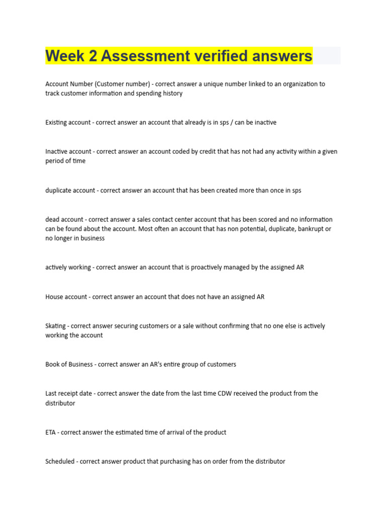 Week 2 Assessment Verified Answers | PDF