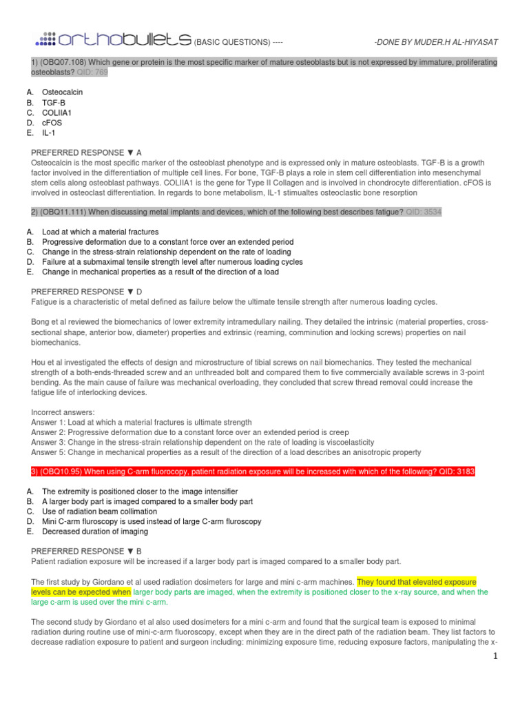 Orthobullets Basic MOD | PDF | Prosthesis | Bone