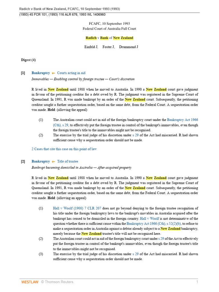 Radich V Bank of New Zealand | PDF | Bankruptcy | Judgment (Law)