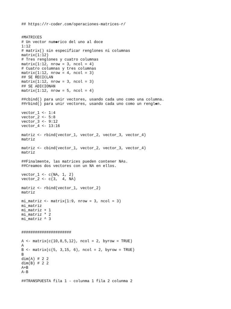 Matrices en R | PDF | Álgebra lineal | Álgebra