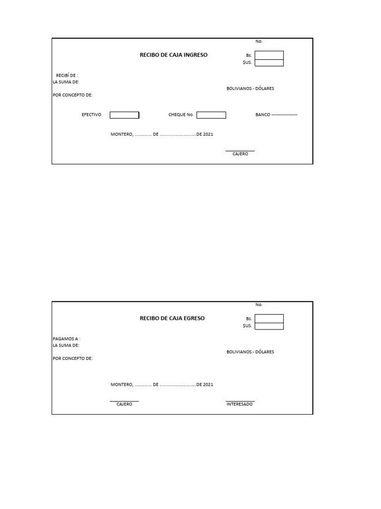 Recibo de Caja: Ingreso y Egreso 2021 | PDF