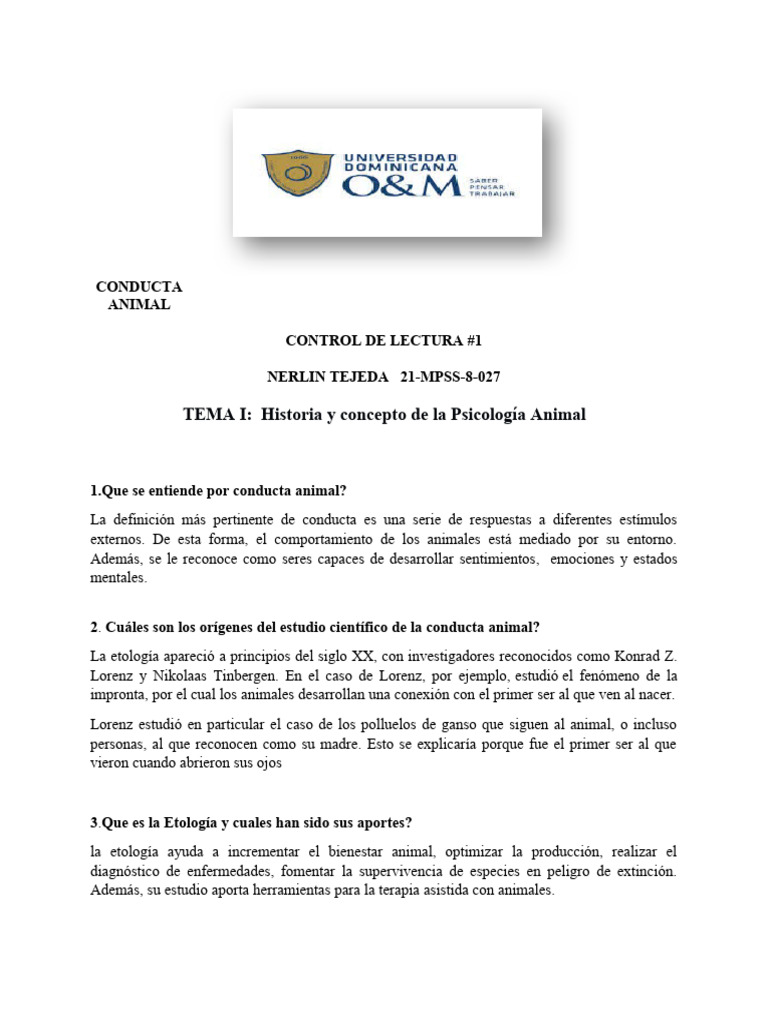 Conducta Animal Tema 1 | PDF