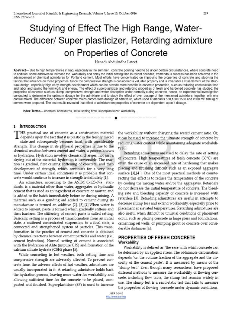 Studying of Effect The High Range Water Reducer Super Plasticizer ... Studying of Effect The High Range Water Reducer Super Plasticizer ...