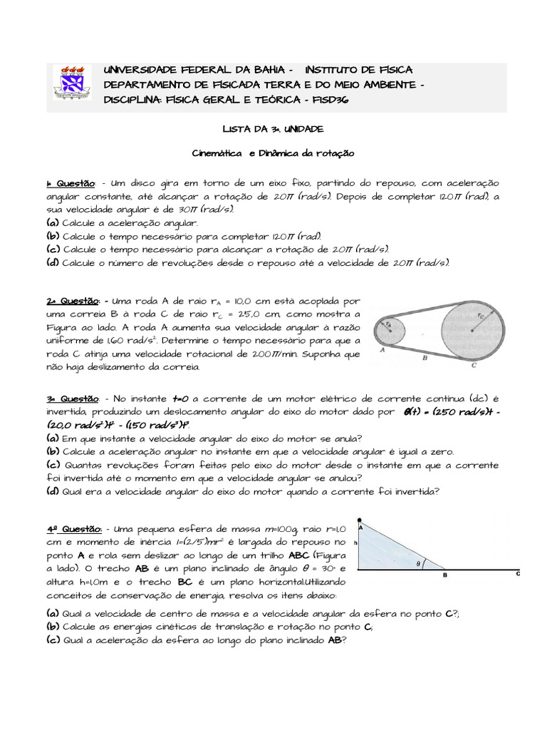 Lista de Exercícios de Física | PDF | Torque | Massa