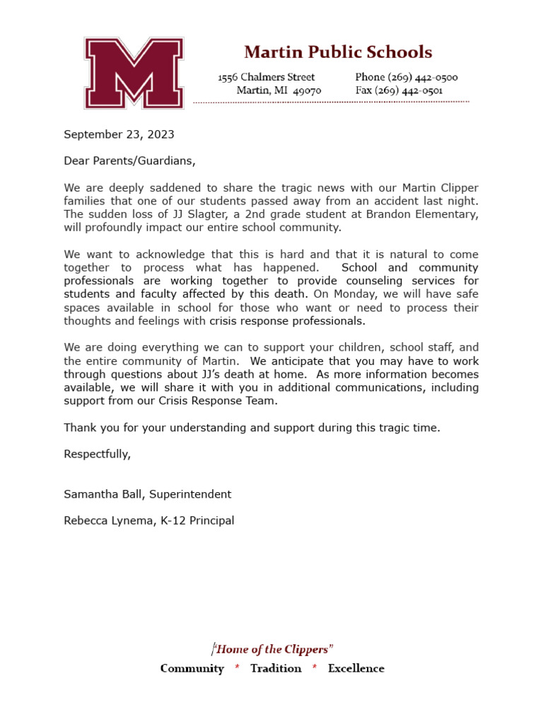 Martin Public Schools Letter | PDF