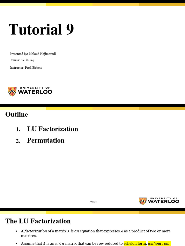 Tutorial 9 | PDF | Matrix (Mathematics) | Factorization