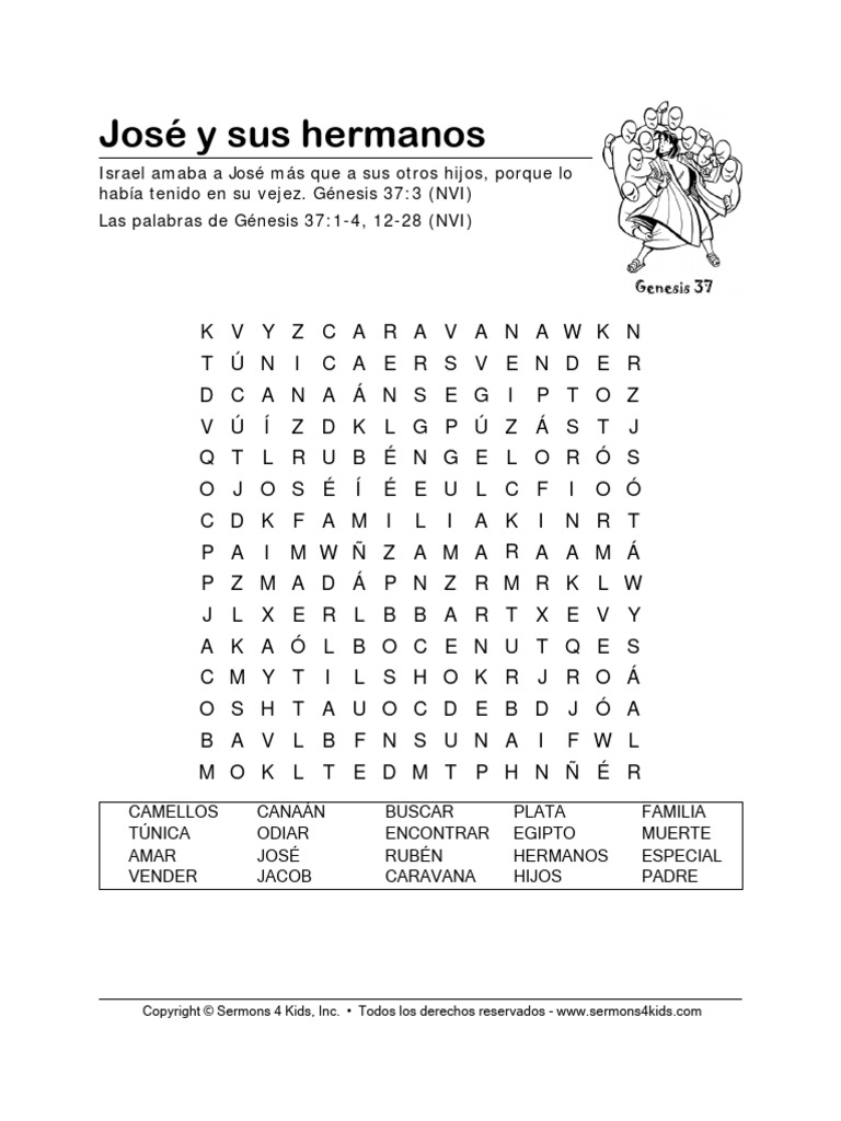 Joseph and His Brothers Esp Wordsearch | PDF