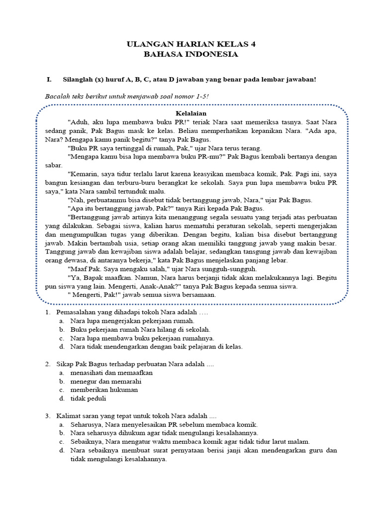 Soal Uh Kelas 4 Bindo | PDF