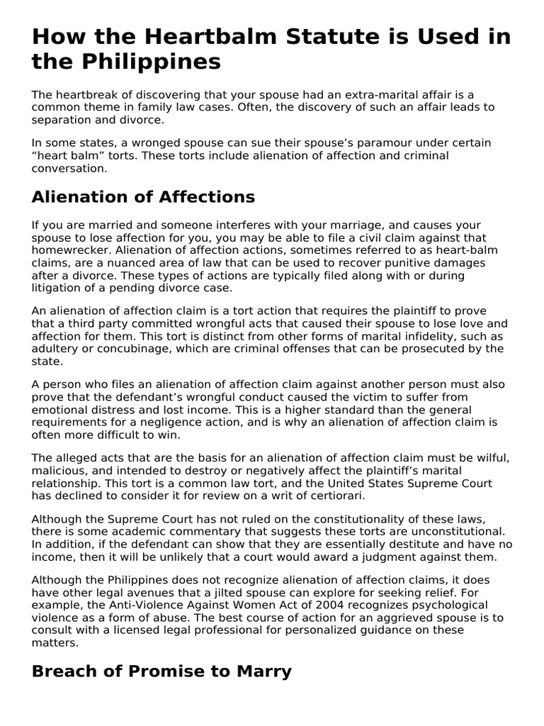 Heartbalm Statute Applied in Philippines | PDF
