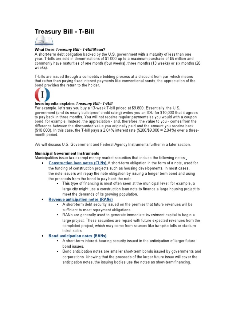 What Does Treasury Bill - T-Bill Mean? | PDF | Repurchase Agreement ...