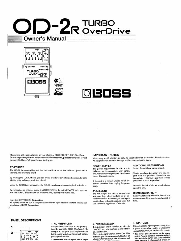 BOSS TURBO OVERDRIVE OD-2r Owner's Manual | PDF