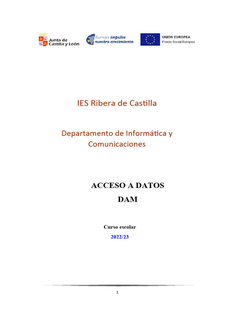 2º-DAM Acceso A Datos. - Programacion 22-23 | PDF | Evaluación | Bases de datos