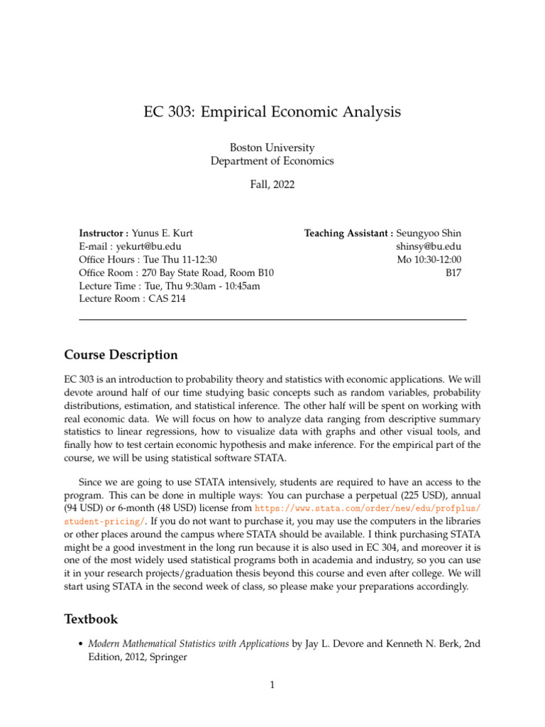 EC 303 Syllabus | PDF | Statistics | Scientific Method