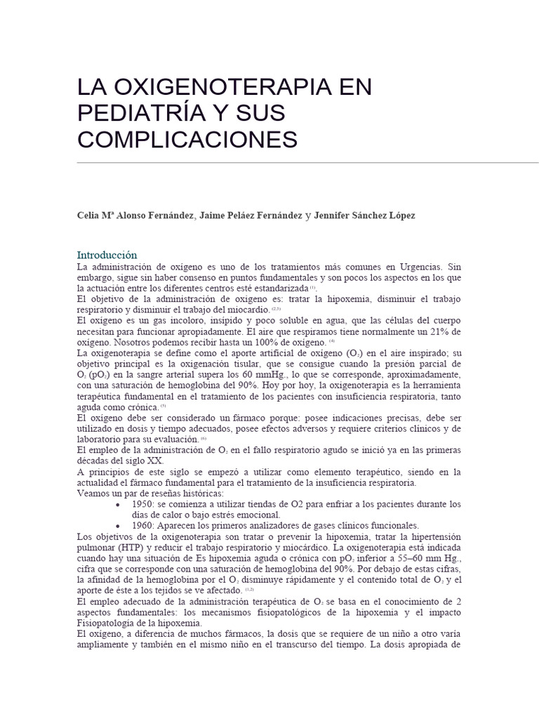La Oxigenoterapia en Pediatría y Sus Complicacione1 | PDF | Oxígeno ...
