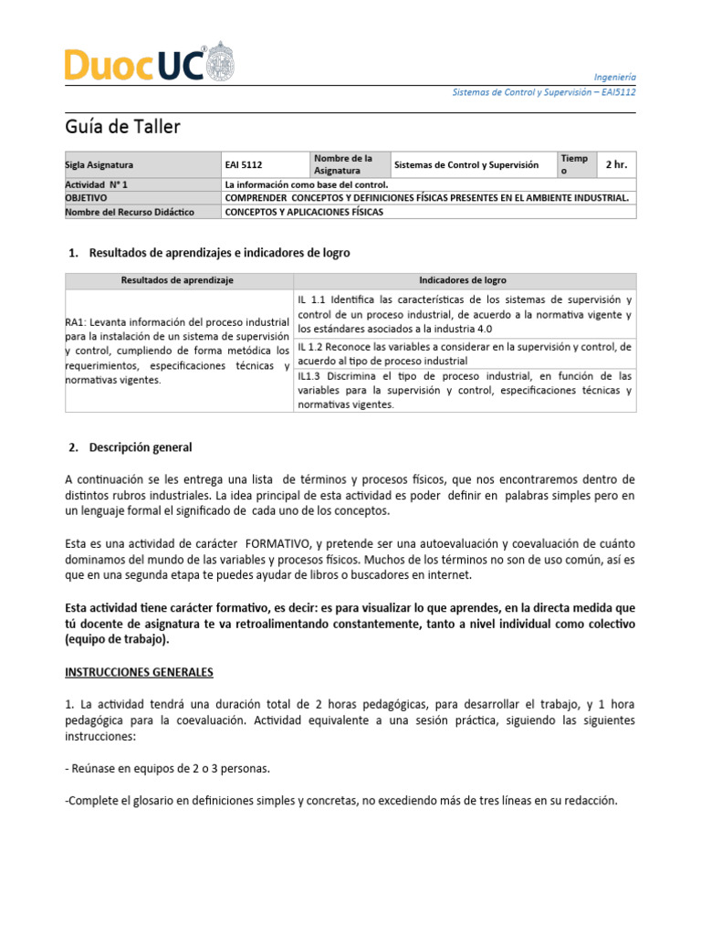 1.1.4 Guia de Taller - Conceptos y Aplicaciones Fisicas | PDF | Aprendizaje | Ciencias fisicas