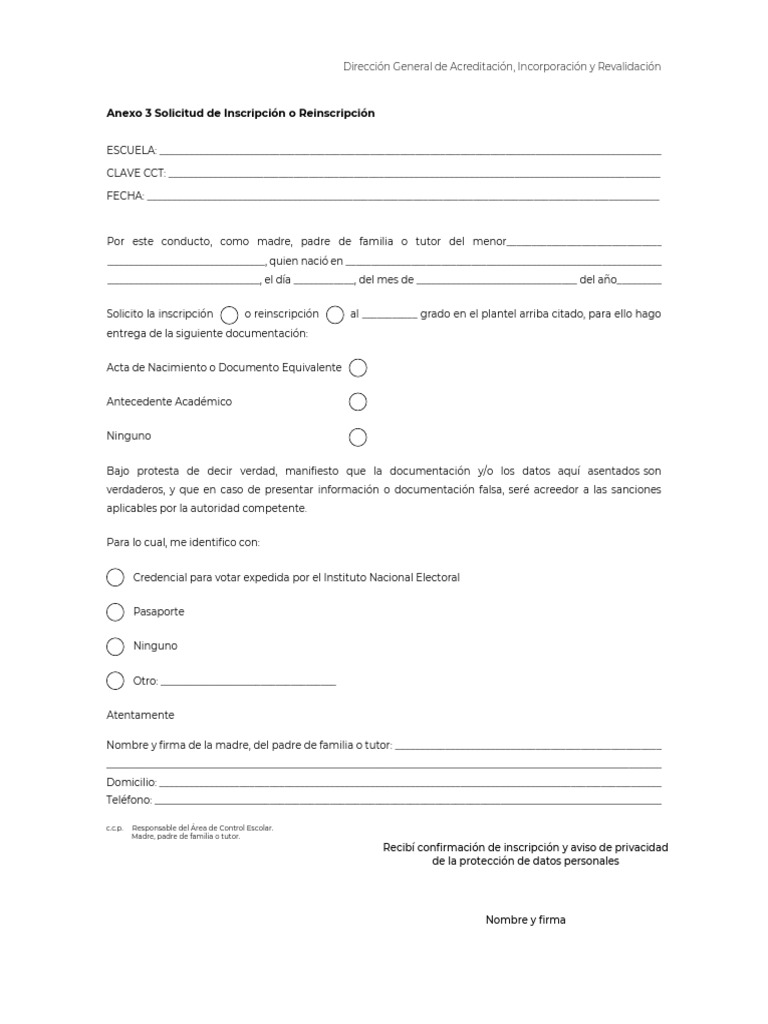 Anexo 3 Solicitud de Inscripción O Reinscripción | PDF