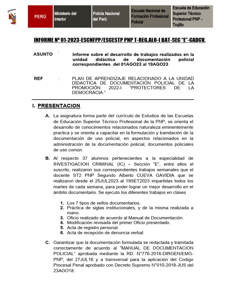 Informe Doc Policial | PDF | Maestros | Perú