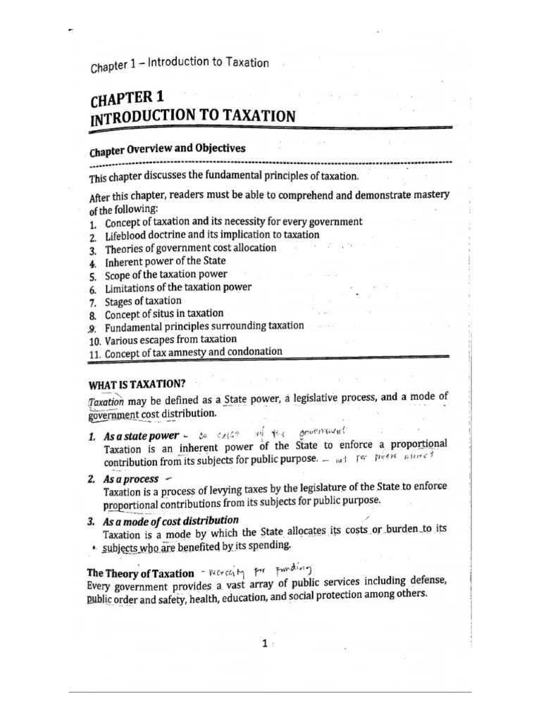 Chapter 1 Introduction To Taxation | PDF